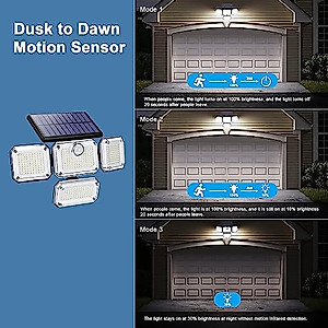 HELLYMOON Solar Flood Lights Outdoor, 3000LM 6500K 333 LED Security Lights with Remote Control, 4 Heads 3 Modes 270° Angle Motion Sensor Lights, IP65 Waterproof, for Porch Yard Garage (333 Beads)