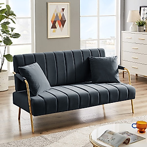Majnesvon 61" Modern Velvet Loveseat Sofa,Upholstery Love Seat Couches with Tufted Backrest,Golden Metal Legs,Accent Sofa for Living Room Bedroom Apartment Office (Drak Grey)