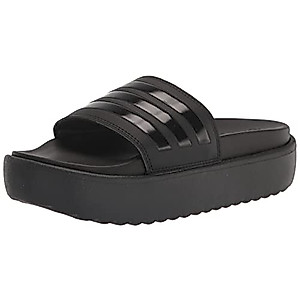 adidas Women's Adilette Platform Slide Sandal, Black/Black/Black, 7