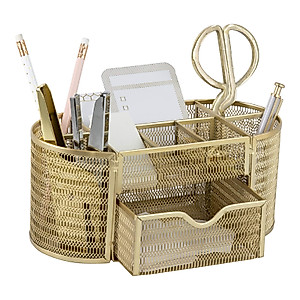 BLU MONACO Beautiful Gold Desk Organizer - Made of Metal with Gold Finish - Gold Desk Accessories - Storage for Paper and Office Supplies - Desk Organizer Gold - Storage for Home or Office