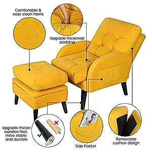 ELUCHANG Accent Chair with Ottoman Storage,Comfort Armchair with Adjustable Backrest and Side Pocket,Fabric Sofa Chair for Living Room Bedroom Office Lounge