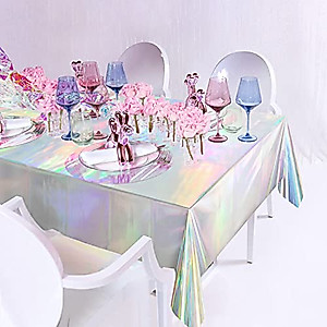 Iridescent Tablecloth Holographic Foil Table Cover Iridescent Party Decortions Euphoria Sparkle Table Decoration Disco Theme Party Kids Mermaid Unicorn Birthday Baby Shower Bachelorette