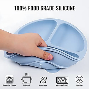 Telebaby Suction Plates for Babies & Toddlers | 100% Silicone with Divided Design | Suction Feature Keeps Plates in Place | Dishwasher & Microwave Safe | 4 Pack