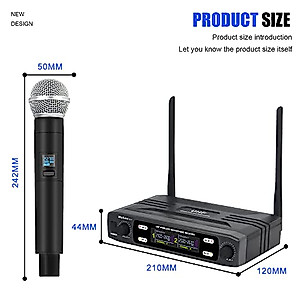 micfuns K7 Professional Wireless 2 Handheld VHF 230-250 MHZ Microphone System 100m distand for Karaoke,Party, Speech