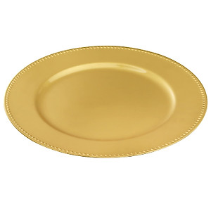 Okllen 12 Pack Plastic Gold Charger Plates, 13" Round Beaded Charger Plates Decorative Dinner Chargers, Embossed Charger Serving Plates for Wedding, Catering Event, Tabletop Decor