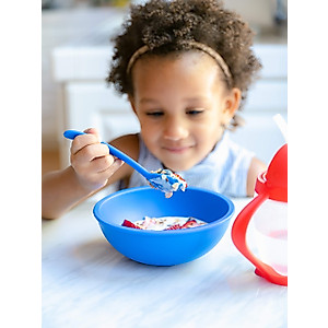 Lollaland 5 Piece Plastic Toddler Silverware Spoon and Fork Utensil Set - Reusable Toddler Cutlery with Hygienic Travel Pouch (Turquoise)