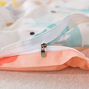 Cliab Woodland Creatures Bedding Twin for Kids Girls Baby Pink Cute Animals Print Rabbit Dear Reversible Bed Set 100% Cotton Duvet Cover Set Zipper Closure Corner Ties 2 Pieces