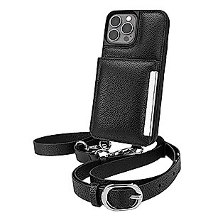 Smartish iPhone 13 Pro Max Crossbody Wallet Case for Women - Dancing Queen [Purse/Clutch with Detachable Strap & Wristlet] Protective Cover with Credit Card Holder - Stiletto Black-Silver