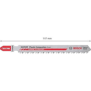 Bosch 3X Expert Plastic Composites Clean T301CHM Jigsaw Blade (for WPC Wood Plastic, Solid Surface Composite, Length 117 mm, Professional Accessory Jigsaw)