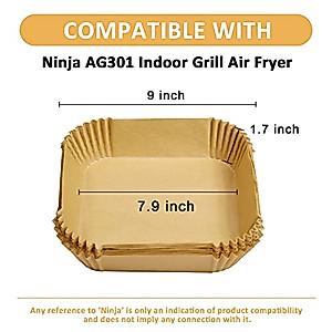 Air Fryer Disposable Paper Liner for Ninja AG301 Air Fryer, 100 Pcs Non-Stick Disposable Air Fryer Parchment Paper Pads Air Fryer Liners Compatible with Ninja AG301 Indoor Grill Air Fryer
