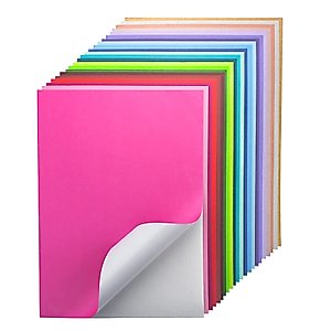 24 Sheets Self Adhesive Cardstock Paper 22 Colors, A4 Printable Colored Sticker Paper for Cricut, Printer, Colorful Cardstock Adhesive Paper for Crafts, Scrapbooking & Party Decor | 250gsm/92lb/