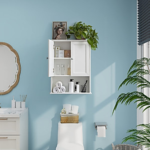 VANIRROR White Bathroom Wall Cabinet Over The Toilet Storage Cabinet, 24x30 Inch Wood Medicine Cabinets Wall Mounted Bathroom Cabinet with Doors for Laundry Room, Bedroom Kitchen