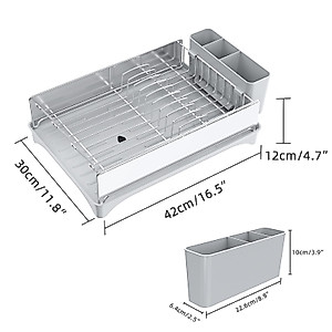 Gajbah Dish Drying Rack,Compact Dish Rack with a Cutlery Holder,Dish Drainers for Kitchen Counter,12" W x 16.5" D (Light Grey)
