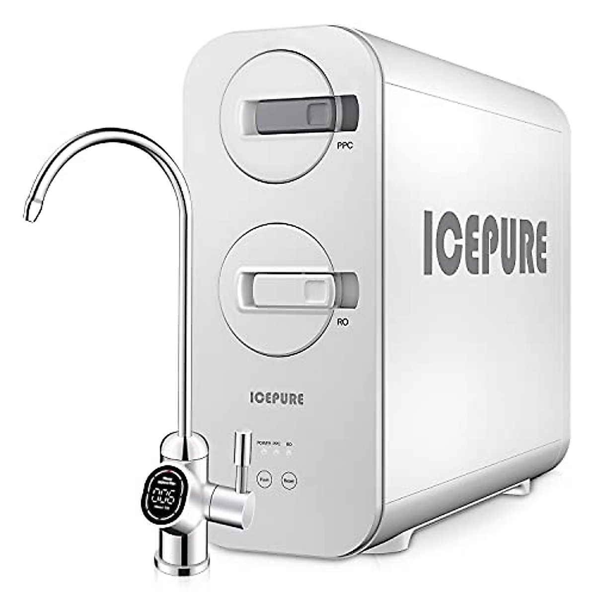 ICEPURE Tankless Reverse Osmosis System, 600 GPD Under Sink RO Water Filtration System, Smart Faucet, TDS Reduction, 1.5:1 Pure to Drain, UTR400A TDS Reduction, Remove 99.99% PFAS&PFOA&PFOS, UL， White