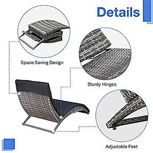 JOIVI Patio Chaise Lounge, Outdoor Lounge Chair, PE Rattan Foldable Chaise Lounger with Removable Dark Gray Cushion, Suitable for Poolside, Garden, Balcony 2 Pack