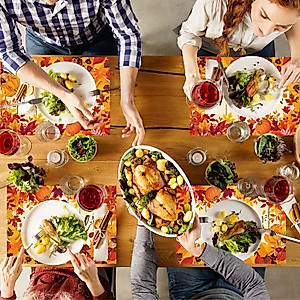 Whaline 100Pcs Fall Thanksgiving Paper Place Mats Pumpkin Leaves Disposable Placemats Autumn Seasonal Decorative Paper Table Mats, 14 x 9.8 Inch