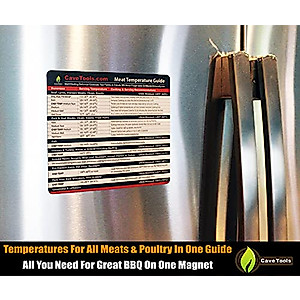 Cave Tools Meat Temperature Food Magnet Sheet for Internal Temperatures Cooking Strategies and Caryover Cook Times - Pitmaster BBQ Accessories for Smokers, Refrigerators and Grills - Small
