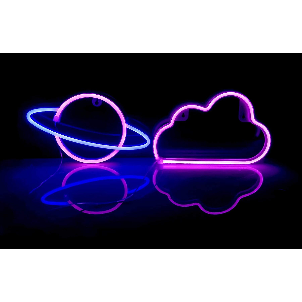 VIOPVERY 3 Pcs Neon Cloud Lightning Planet Signs for Bedroom Wall Decor, LED Lights for Kids Room, Gift, Party, Birthday, Christmas, Wedding, Bar