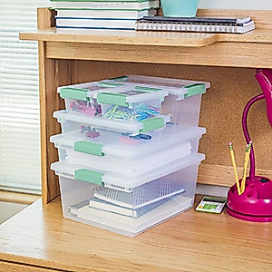 Sterilite Medium Clip Box, Stackable Small Storage Bin with Latching Lid, Plastic Container to Organize Office, Crafts, Clear Base and Lid, 4-Pack