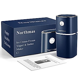 Northmas Ice Cream Maker Machine for Gelato, Sorbet, Frozen Yogurt & Smoothie, 150ml Solid Ice Cream Once, Suitable for 1-3 People, with 30 Recipes