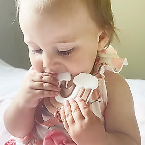 Teething Toys for Babies 0-6 Months Baby Teethers with Clip Silicone Baby Teether Toys for Boys and Girls Infant Teething Toys for Babies Rainbow Shape with Travel Case-Terracotta