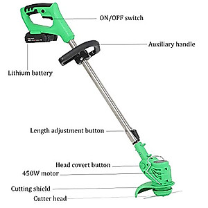 sazoley Cordless String Trimmer Edger 21V 450W Lawn Mower Rechargeable Grass Pruning Cutter Garden Tools with Telescopic Pole Replace Blade