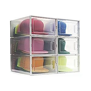 Boxy Concepts Plastic Hat Organizer for Baseball Caps (6-Pack) Easy Assembly, Stylish, Dust-Proof, Transparent, Stackable with Odor Vents. Ideal Holder, Case or Hat Rack Storage System 13” x 5.5” x 9”