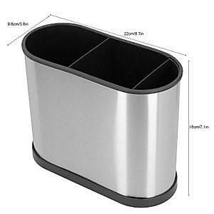 Utensil Holder, Kitchen Utensil Holder with Bottom Holes for Kitchen Counter (H7.1” x W3.8”x L8.7”), Stainless Steel Cooking Utensil Holder, Stylish Countertop Organizer and Kitchen Decor Caddy