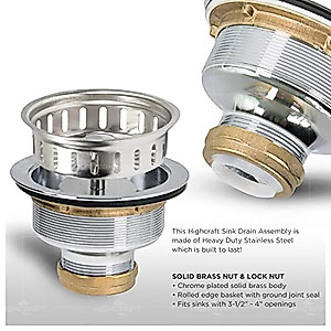 Highcraft 9735 Heavy Duty Kitchen Sink (3-1/2 Inch) Stainless Steel Drain Assembly With Strainer Basket KOHLER Style Stopper, 1.79
