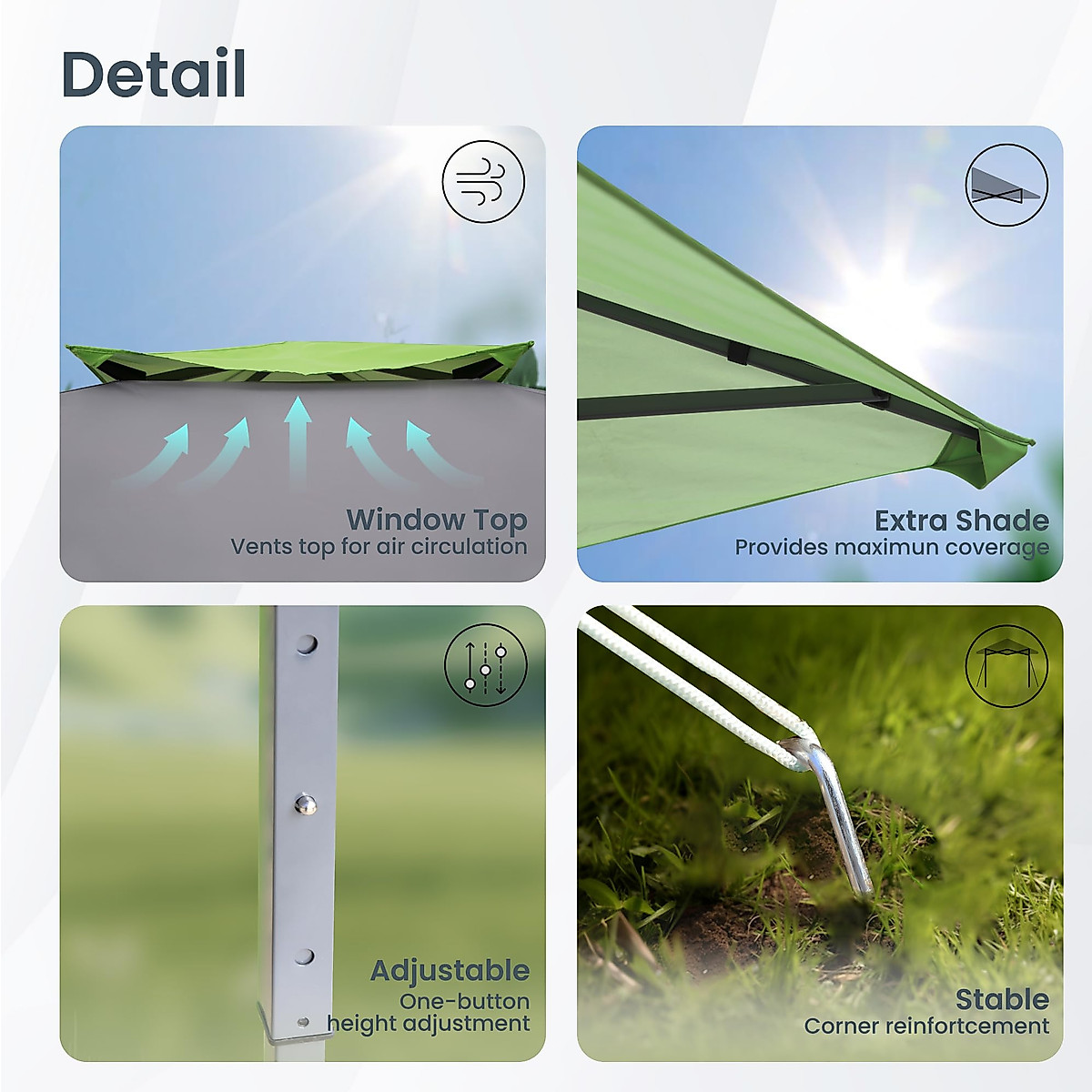 PHI VILLA Easy Set-up 13x13 Pop Up Canopy Gazebo Outdoor Tent Portable 169 sq.ft Sun Shade, Green