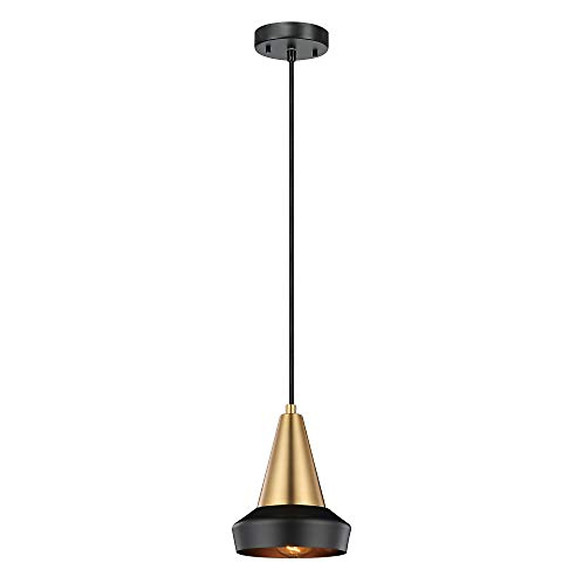 Globe Electric Monte 1-Light Plug-in or Hardwire Pendant Lighting, Matte Brass, Matte Black Accent, Black Fabric Cord, Gold