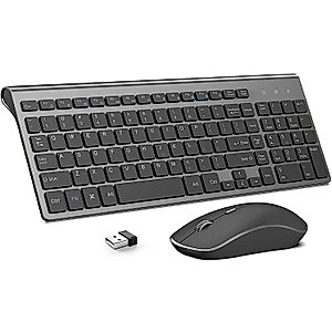 Wireless Keyboard and Mouse,J JOYACCESS 2.4G Ergonomic and Slim Wireless Computer Keyboard Mouse Designed for Windows, PC, Laptop,Tablet - Black Grey