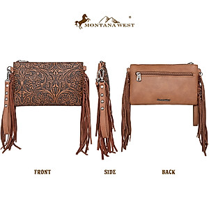 Montana West Mini Crossbody Bags for Women Cowhide Leather Credit Card Wallet Purse with Leather Fringe Tassel MBB-MW1217-181BR