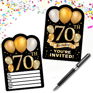 Simimi art 30 Gold Glitter 70th Birthday Party Invitations cards with Envelopes