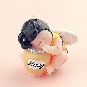 FLYPARTY Children's Birthday Candles with Greeting Card,Handmade Adorable Sleeping Baby Birthday Baby Shower Cake Topper Candle, Wedding Festival Party Favors Decorations (Bee Boy)