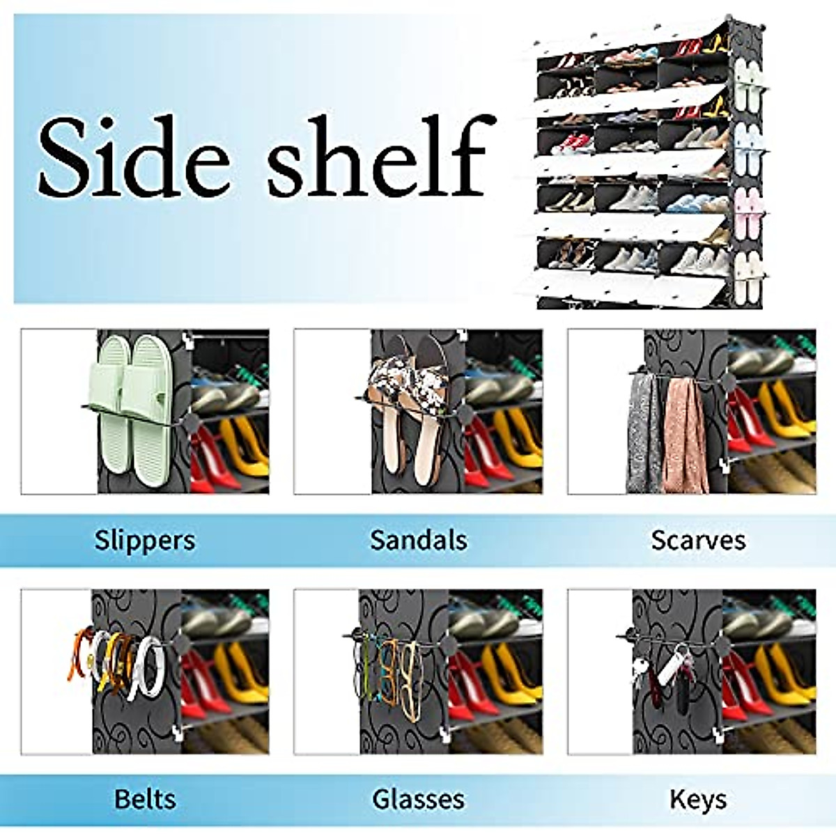 KOUSI Portable Shoe Rack Organizer 96 Pair Tower Shelf Storage Cabinet Stand Expandable for Heels, Boots, Slippers， 12 Tier