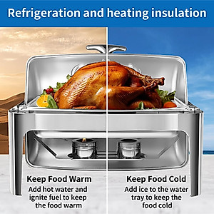 Umisu 9.46 Qt Roll Top Chafing Dish Buffet Set with Visible Glass Lid, Stainless Steel Chafing Dishes for Buffet, Chafers and Buffet and Warmers Set for Weddings, Hotels and Parties