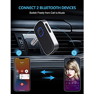COMSOON Bluetooth 5.0 Receiver for Car, Noise Cancelling Bluetooth AUX Adapter, Bluetooth Music Receiver for Home Stereo/Wired Headphones/Hands-Free Call,16H Battery Life-Black+Silver
