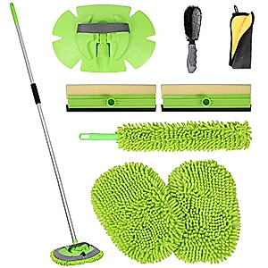 OCR 62" Car Wash Brush with Long Handle, Chenille Microfiber Car Wash Mop, Car Wash Mop with Detachable Pole, Windshield Squeegee, Wheel Brush, Car Cleaning Supplies Kit for Truck, RVs, Pickups