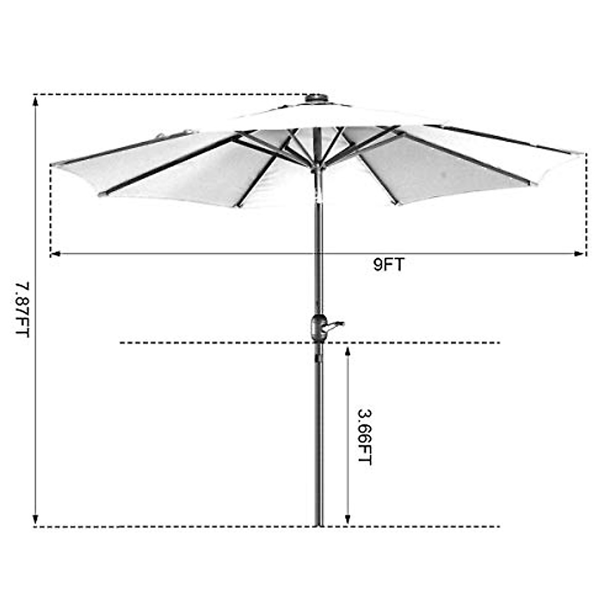 VILLACERA 83-OUT5421 9' LED Lighted Outdoor Patio 8 Steel Ribs and Push Button Tilt, Solar Powered Market Umbrella, Brown