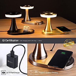 O’Bright - Portable LED Table Lamp with Wireless Charging Pad, Dimmable and Rechargeable Night Lamp, Ambient Light for Patio/Restaurant/Nursery, Bedside Nightstand Lamp, Brushed Nickel