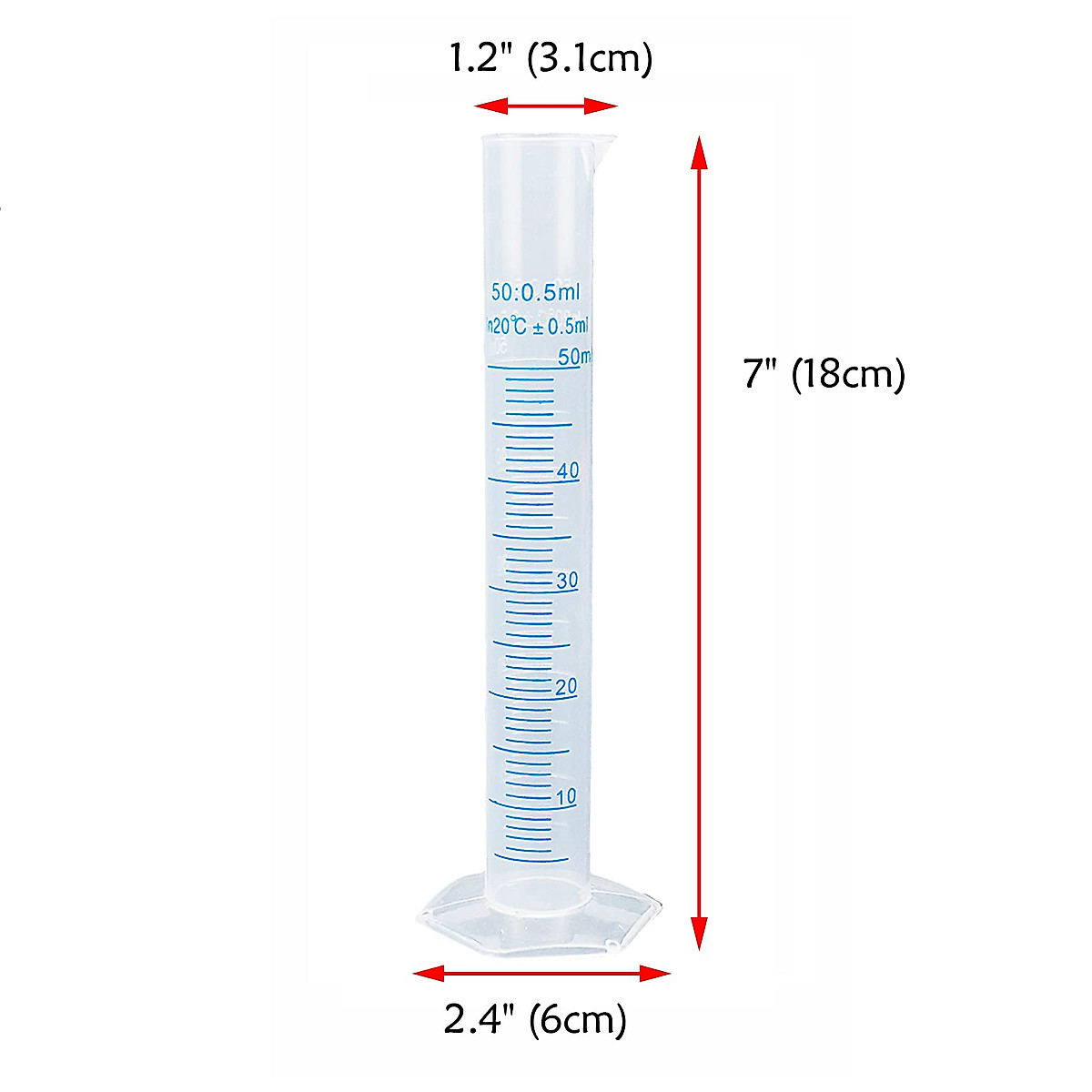 Antrader Measuring Cylinder, 3-Pack Transparent Graduated Test Tube Plastic Lab Cylinder Flask with 2-Sided Marking, 50ml