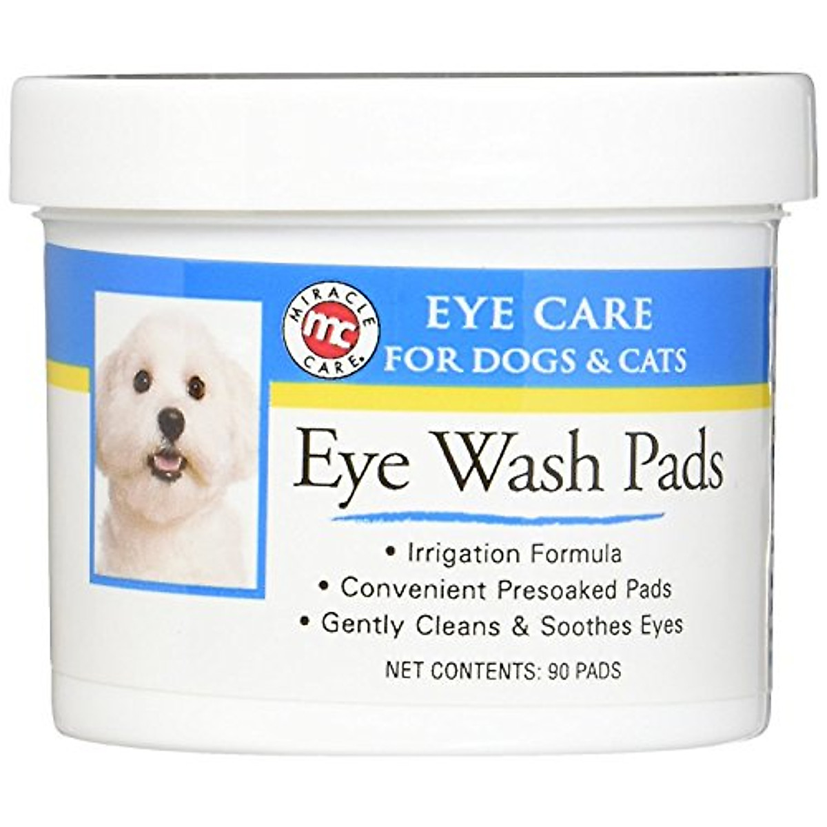 Miracle Care Eye Wash Pads For Dogs And Cats Made In USA, Soft Pet Wipes For Gently Cleaning Eyes, Sterile Cat and Dog Wipes Formulated To Remove Eye Debris, 90 Count