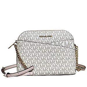 Michael Kors Jet Set Medium Dome Crossbody Vanilla Signature Powder Blush Pink