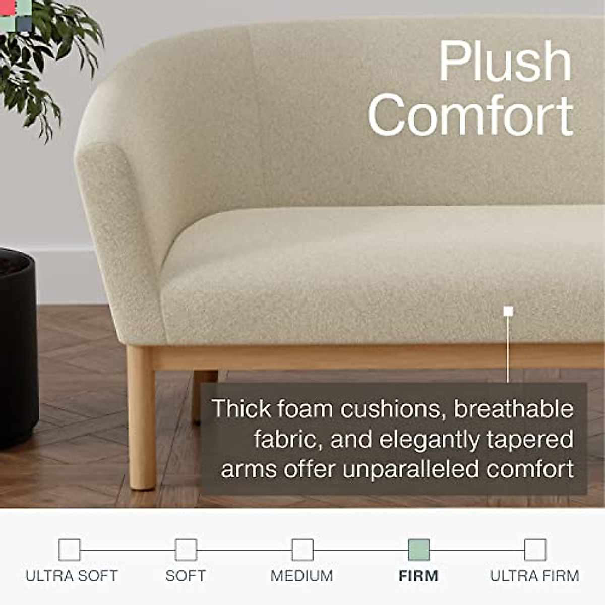 Mid-Century Curved Back Loveseat Sofa - 57.5" - Luxury and Comfortable Home Decor for Offices, Living Rooms, and Bedrooms - Solid Wood Legs and Breathable Fabric Cushions (Ivory)