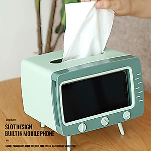 SGVAHY Tissue Box Holder Retro TV Tissue Box Cover Cute and Practical Cell Phone Holder Tampon Holder for Bathroom, Kitchen, Bedroom Dressers, Desks and Tables, Night Stands, Creative Gift (TV Green)