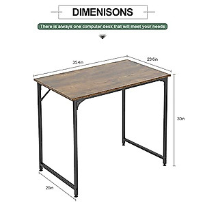 YYkokocat Computer Desk, 35'' Study Writing Table with Metal Legs, Save Space & Easy Assembly Small Office Desk for Small Space, Modern Steel Frame Wood PC Workstation for Home Office, Brown