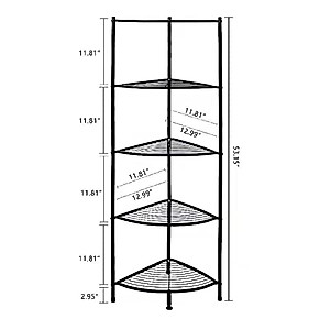 Kimzda 5-Tier Corner Shelf Stand Metal Wire Corner Shelving Display Unit Storage Furniture Multipurpose Space Saving Storage Rack for Living Room, Office, Kitchen, Black