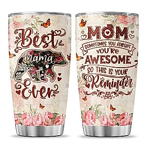 Best Mama Ever, Tumbler 20 Oz With Lid And Straw, Mama Bear Gifts, Mom Day Handle For Mother Mothers Women Funny Insulated Cups Tumblers Coffee