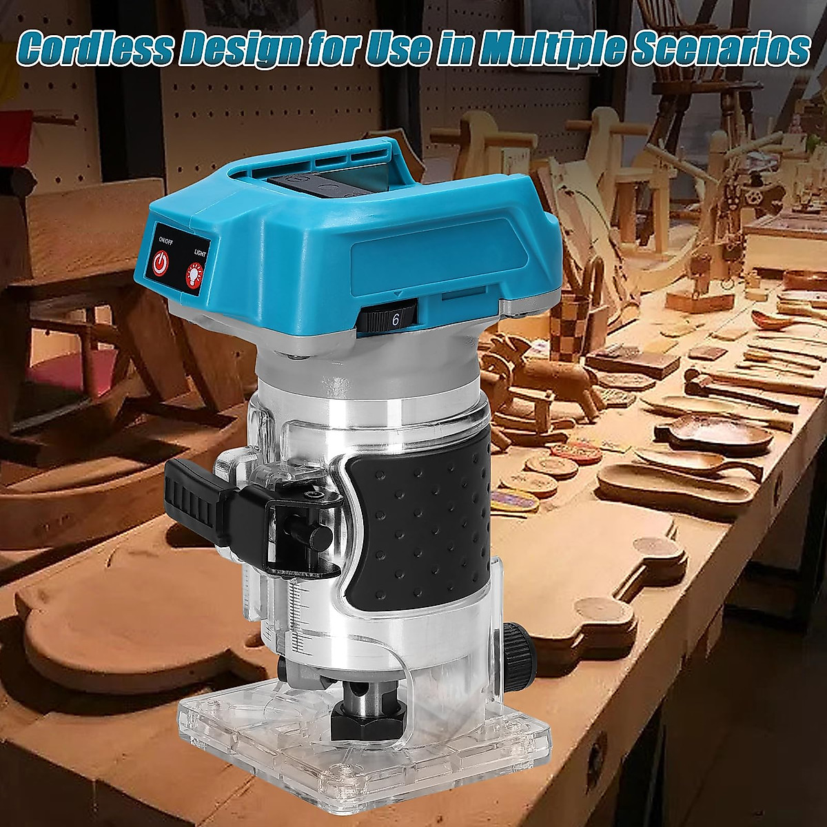 Cordless Compact Router, Weytoll 18V 18000RPM Brushless Trim Router, Wood Trimmer Router, 6.35mm Trim Diameter Cordless Palm Router Suitable for Makita Battery, 6 Level Speed Adjustable (Tool Only)